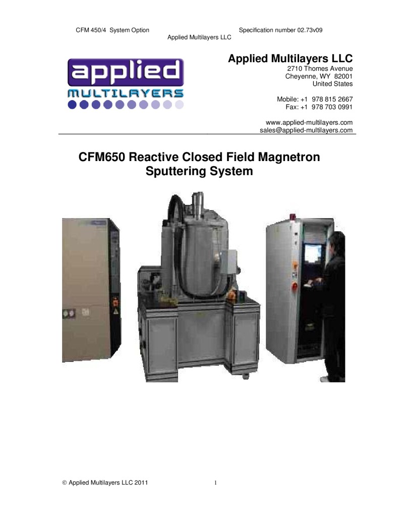 CFM 650 Sputtering System - Appplied Mul